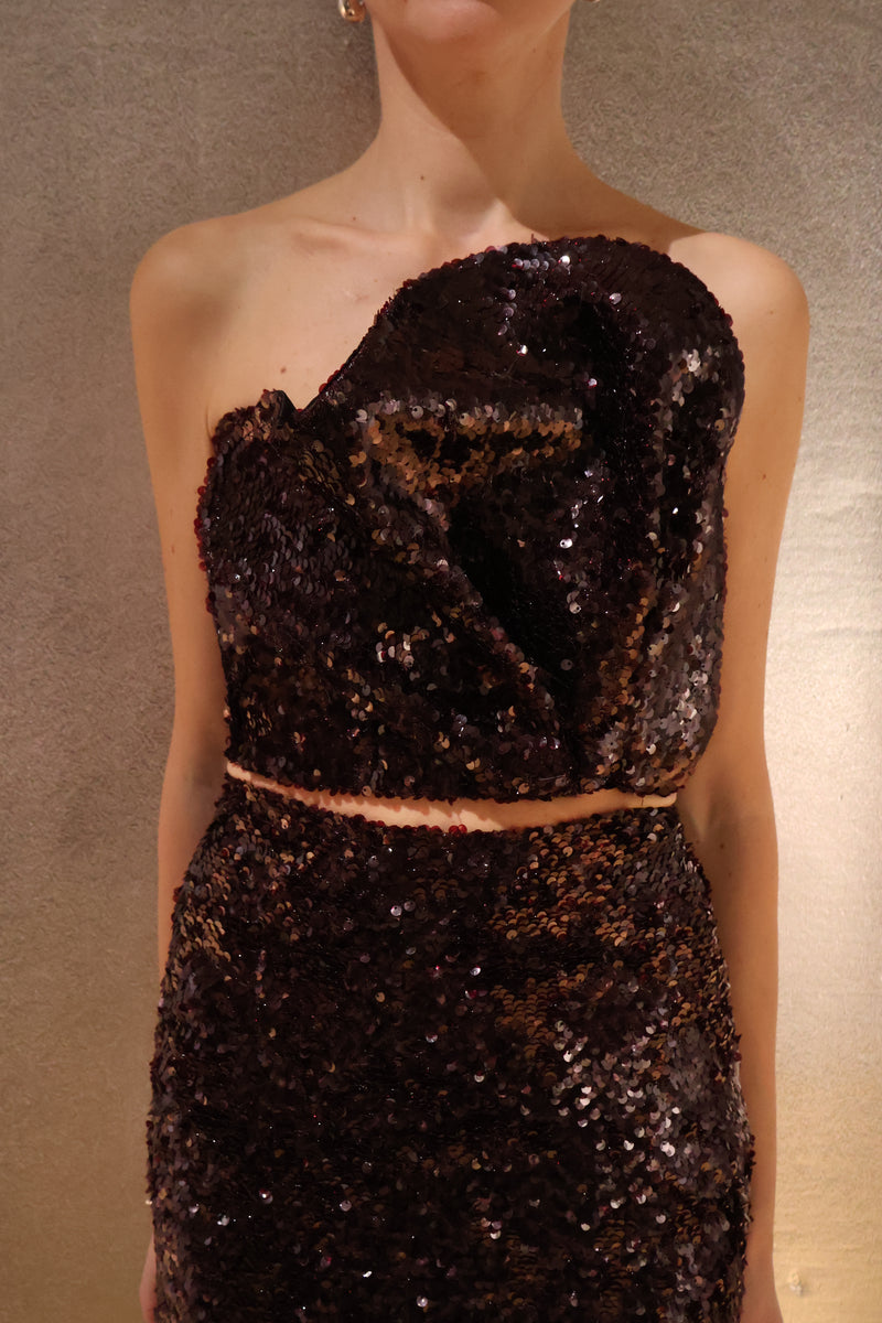Iris Wine Sequin Bustier – Maria Marinescu